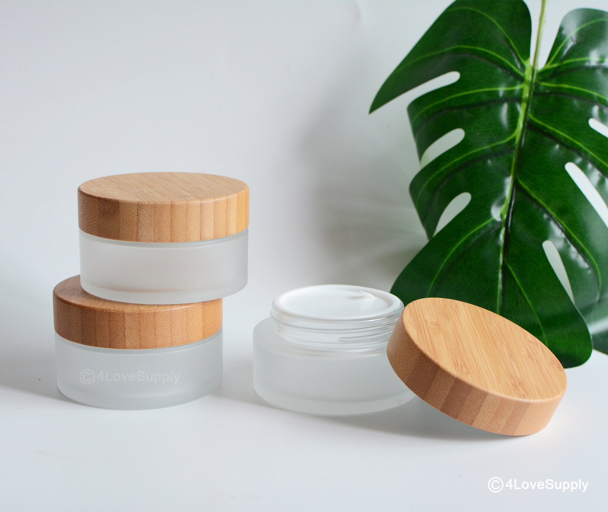 100g 3.5oz Eco-friendly Natural Bamboo Wooden Frosted Glass Cream Jar ...