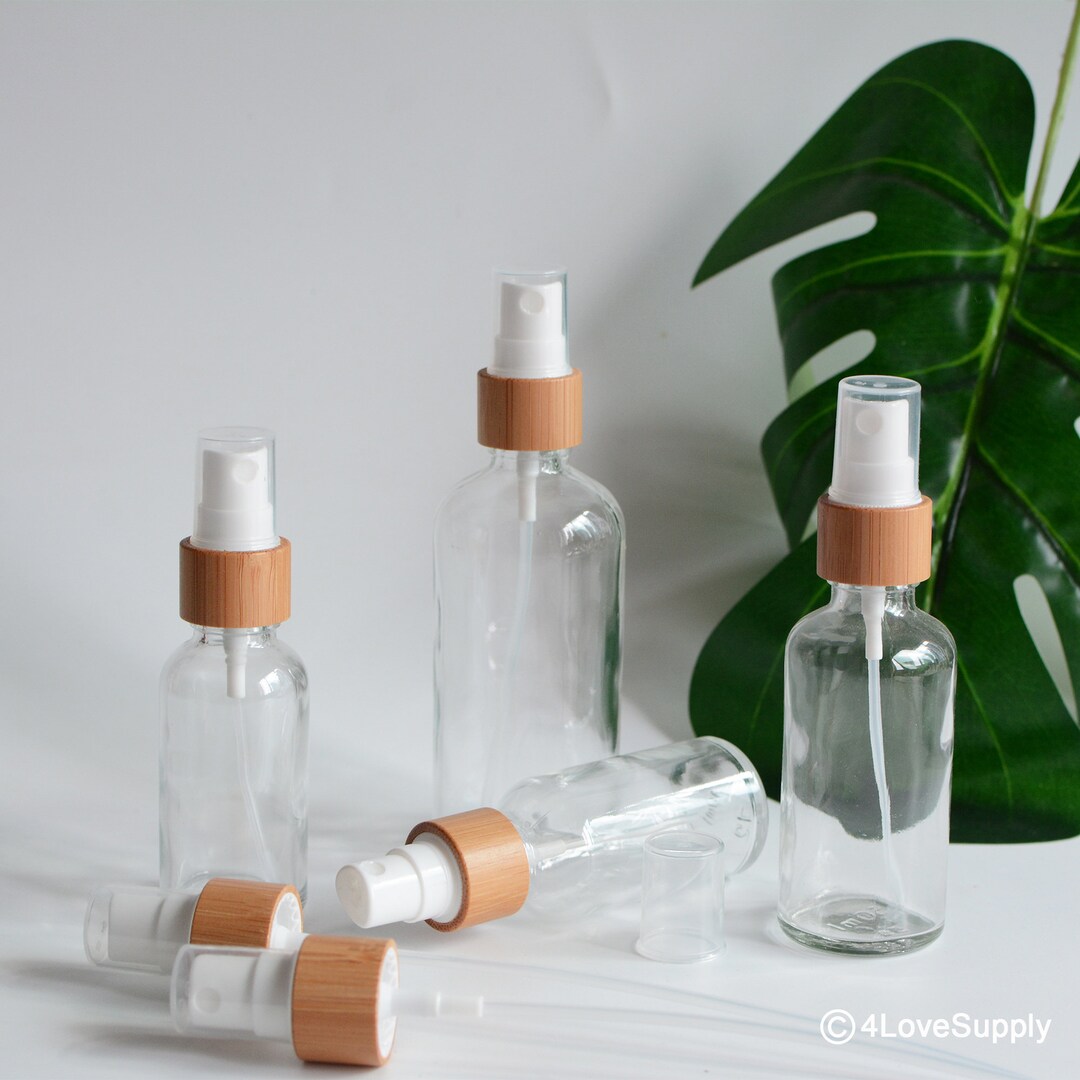 Natural Eco-friendly Bamboo Wooden Clear Glass Spray Bottles, Fine Mist ...