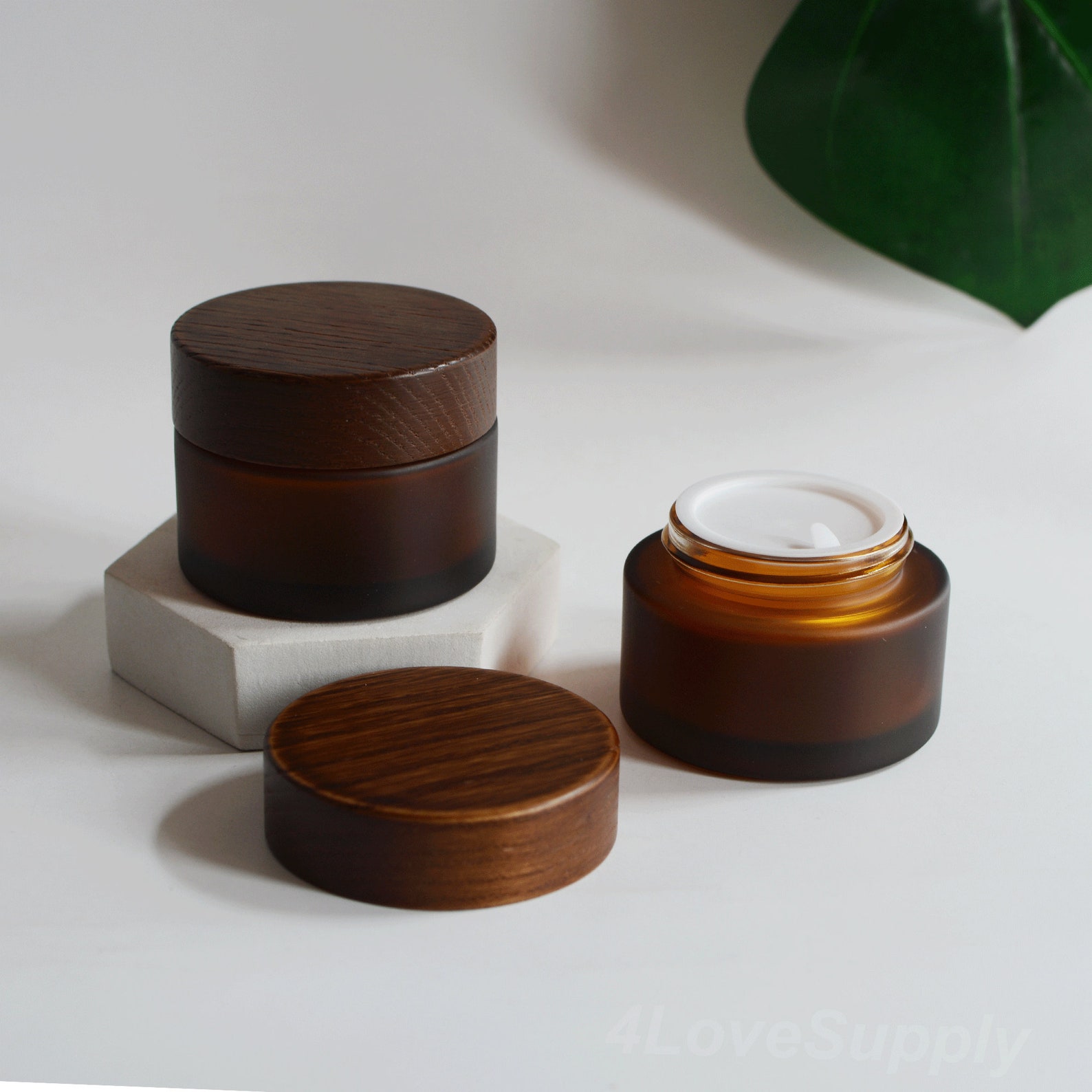 50g Amber Cream Jar Black Wood Matte Amber Glass Facial Cream Jar ...