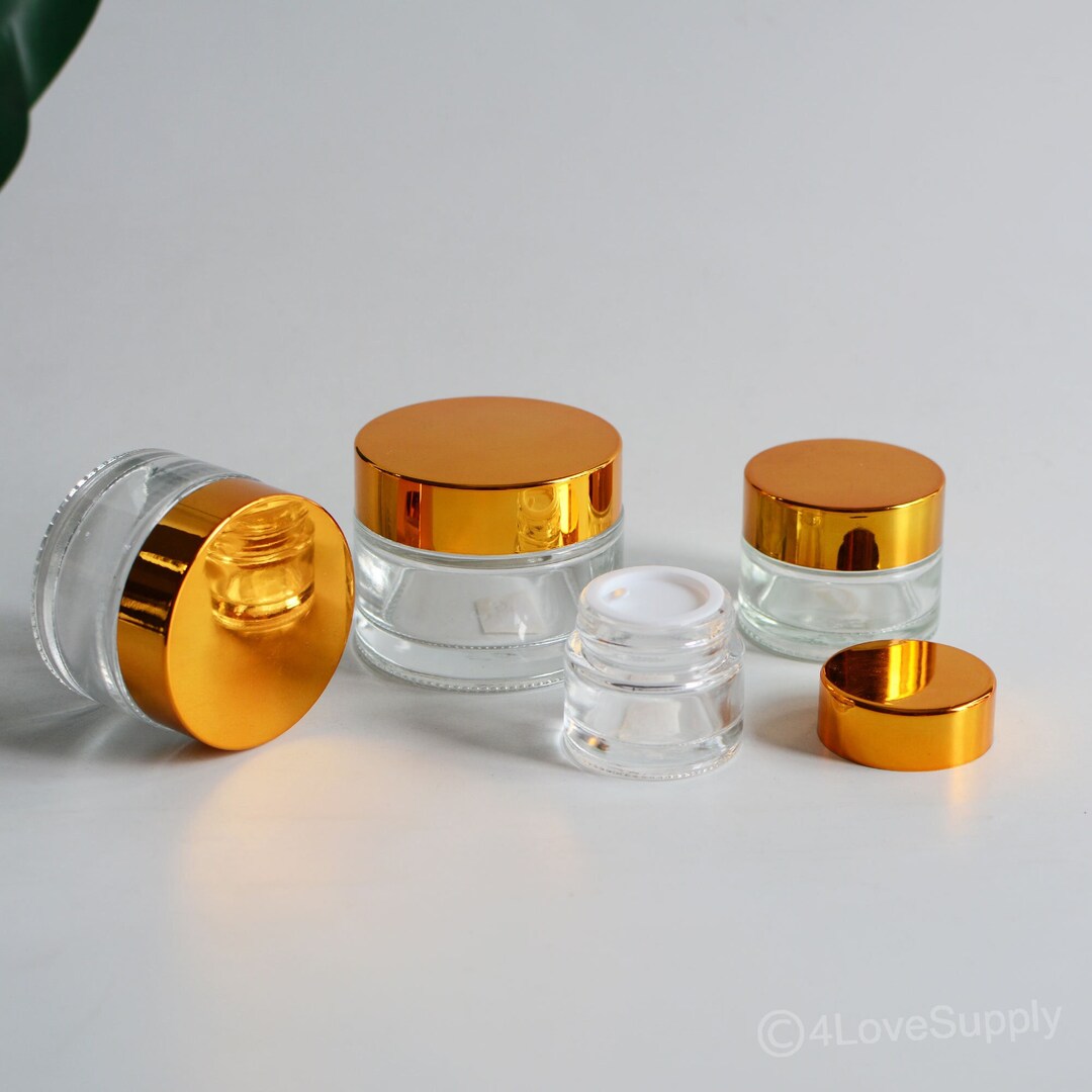 1-200 5g 15g 30g 50g 100g Cream Jar Gold Clear Glass Essential Oil ...