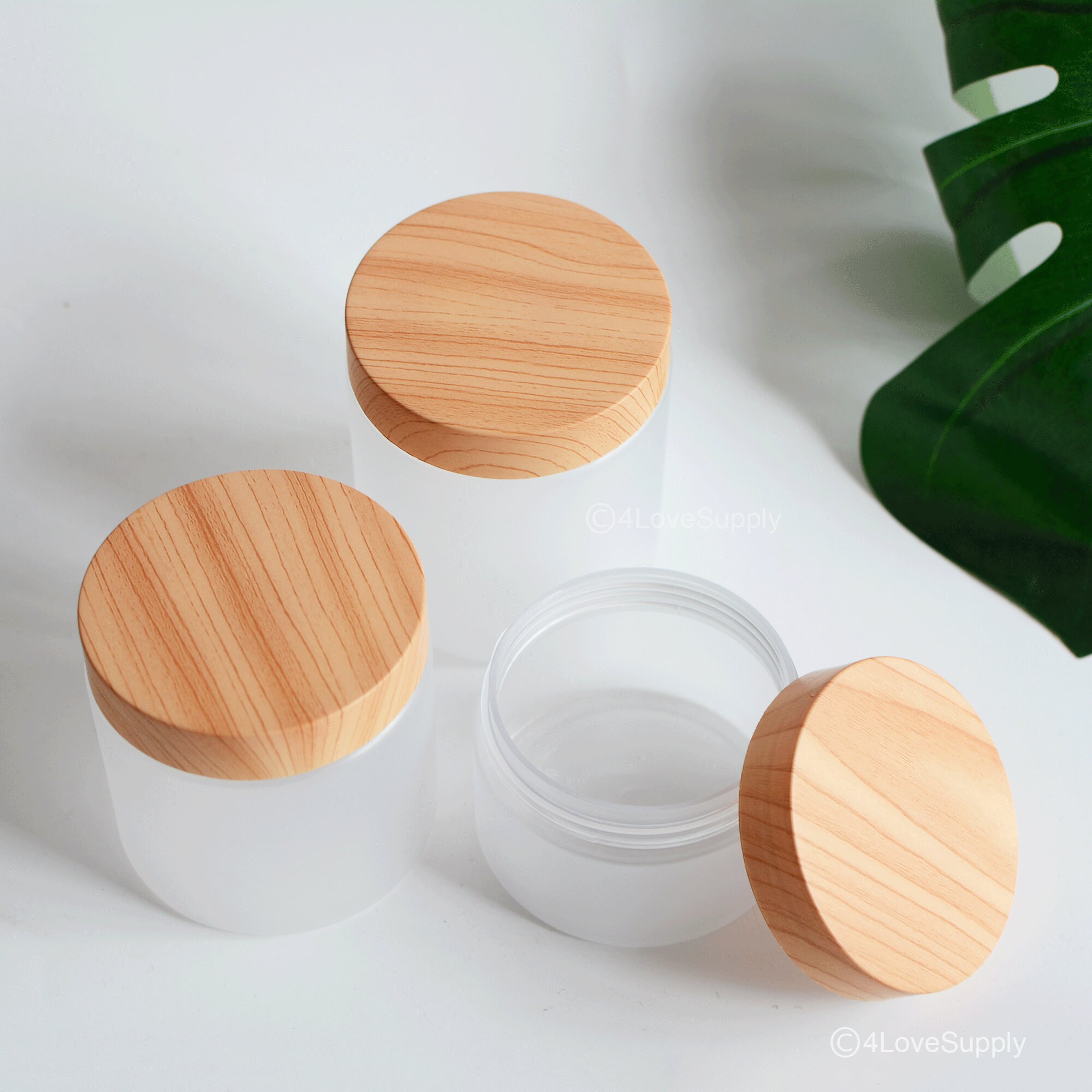 1pc-200pcs 5oz 7oz 8oz PET Plastic Cream Jar Container, Woodgrain ...