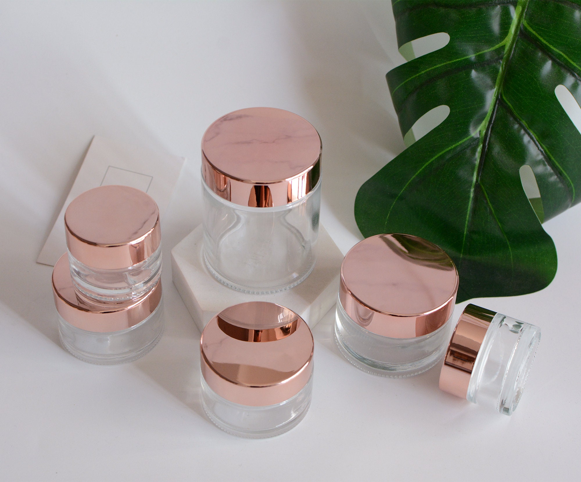 1-200 5g 15g 30g 50g 100g Shiny Rose Gold Clear Glass Cream Jar ...