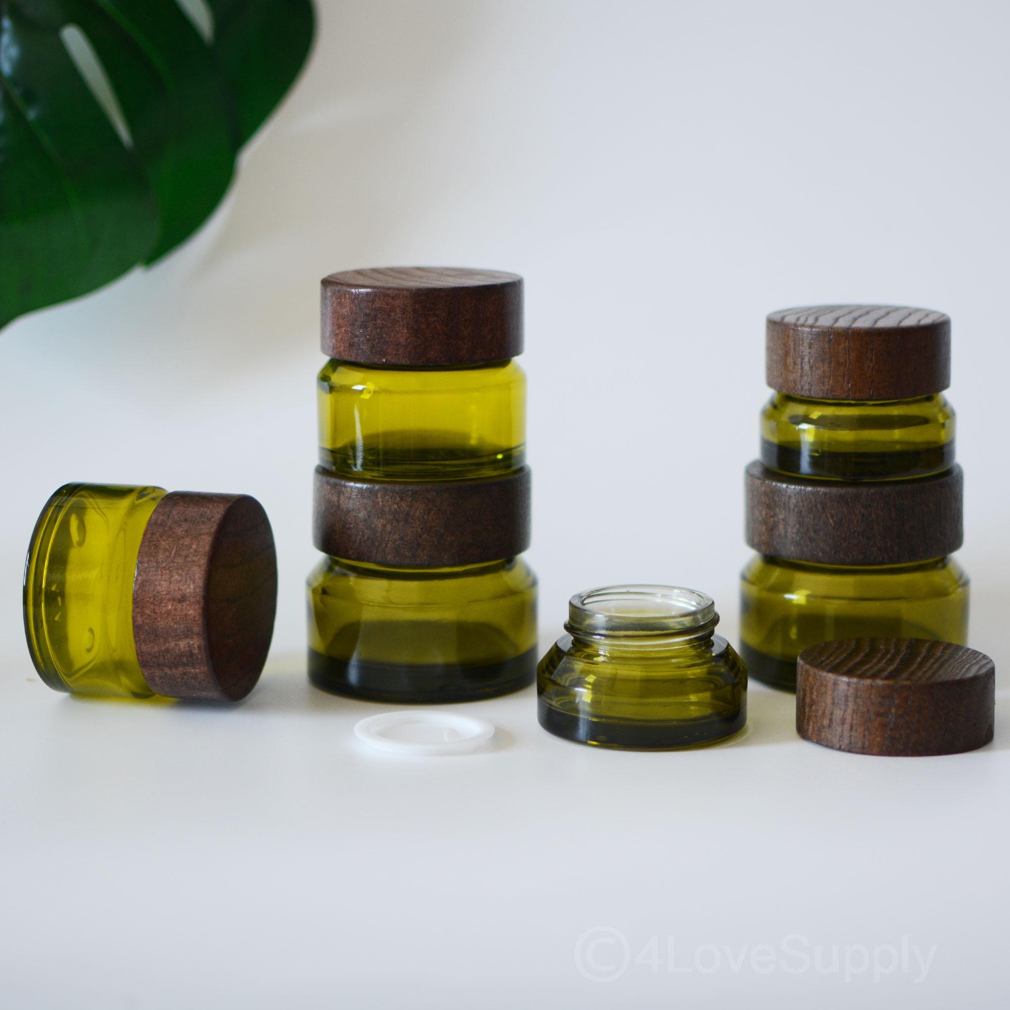 1/200px 15g 30g 50g Oliver Green Cream Jar Natural Wood Cap Thick Glass ...