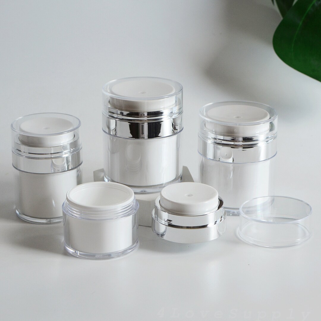 15g 30g 50g Airless Cream Jar White Silver Press Cream Facial/body/eyes ...