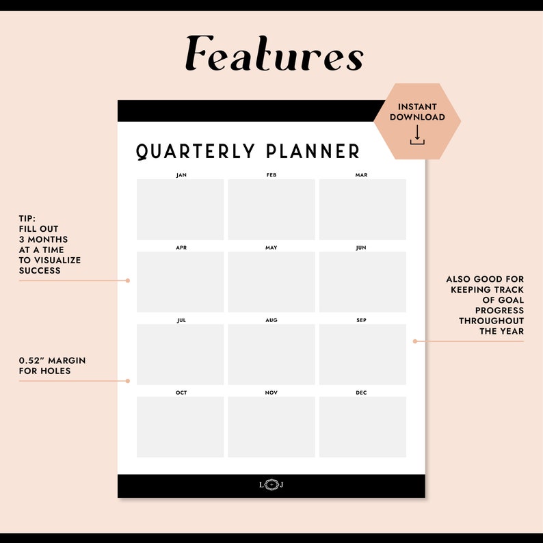Printable Quarterly Planner, Fillable PDF, Printable PDF, Quarterly ...