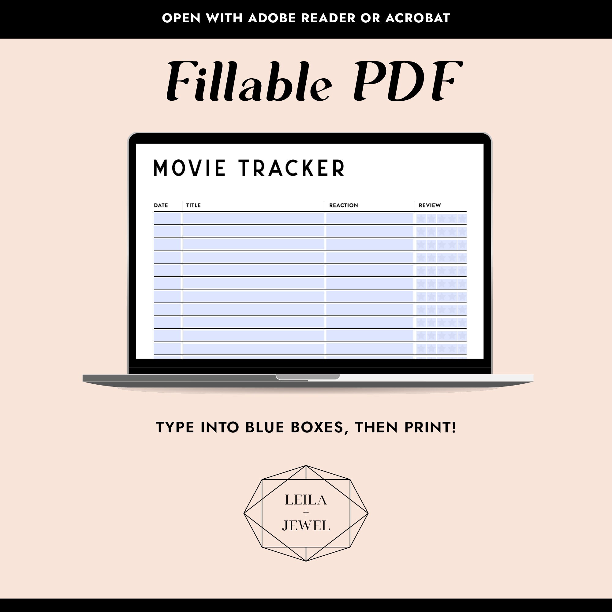 Printable Movie Tracker, Minimal Film Journal, Fillable PDF, Movie Log ...