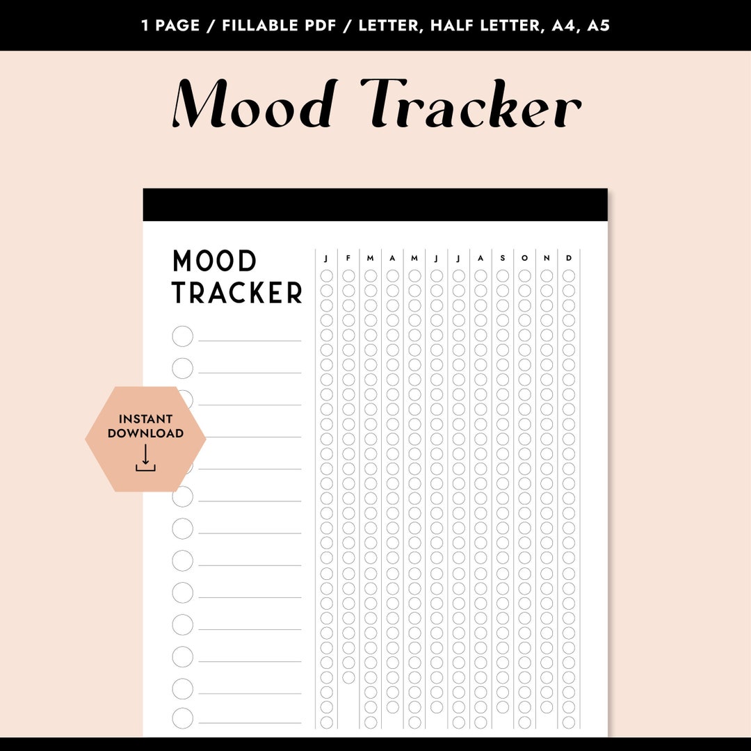 Printable Mood Tracker, Fillable PDF, Printable PDF, Mood Planner ...