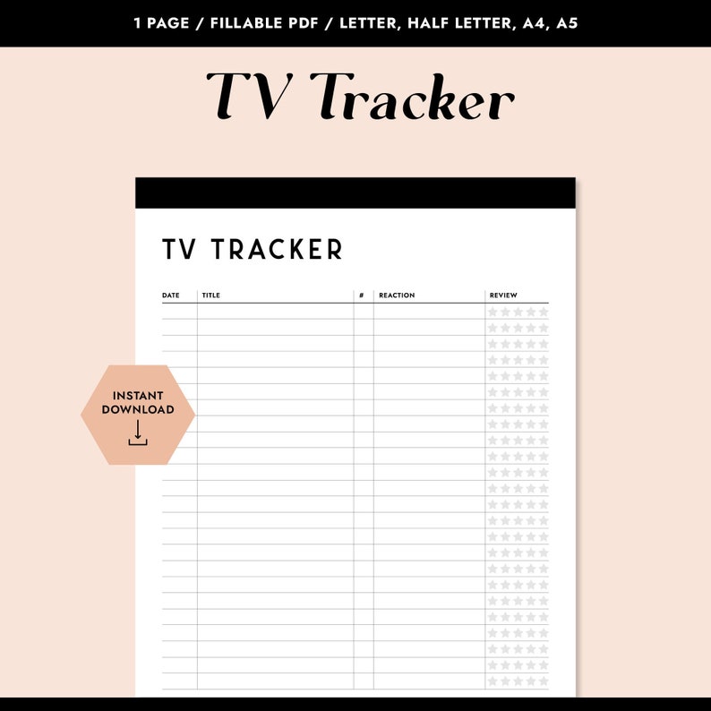 Printable TV Tracker, Minimal TV Journal, ausfüllbares PDF, Show Log ...