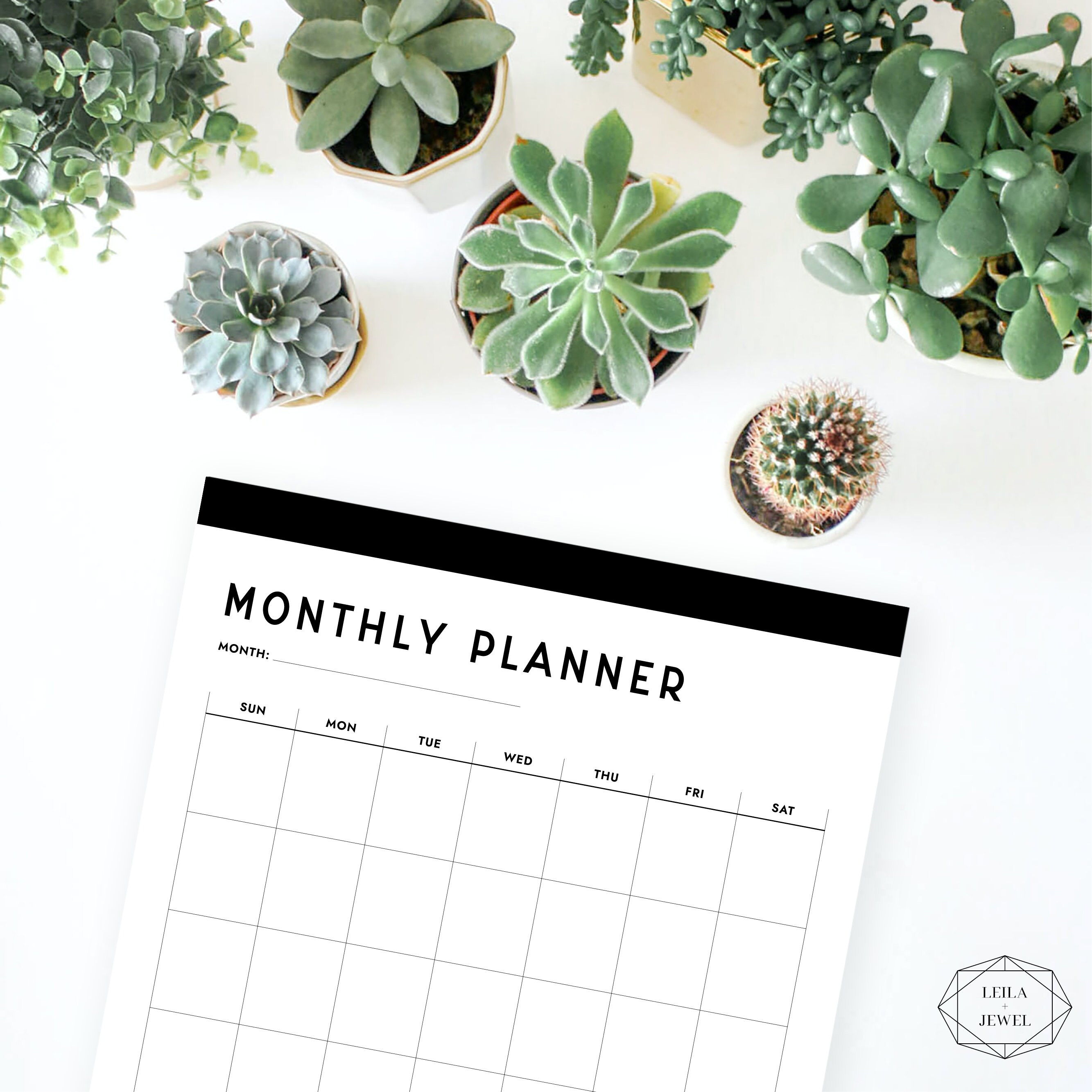Printable Monthly Calendar, Fillable PDF, Printable PDF, Monthly ...