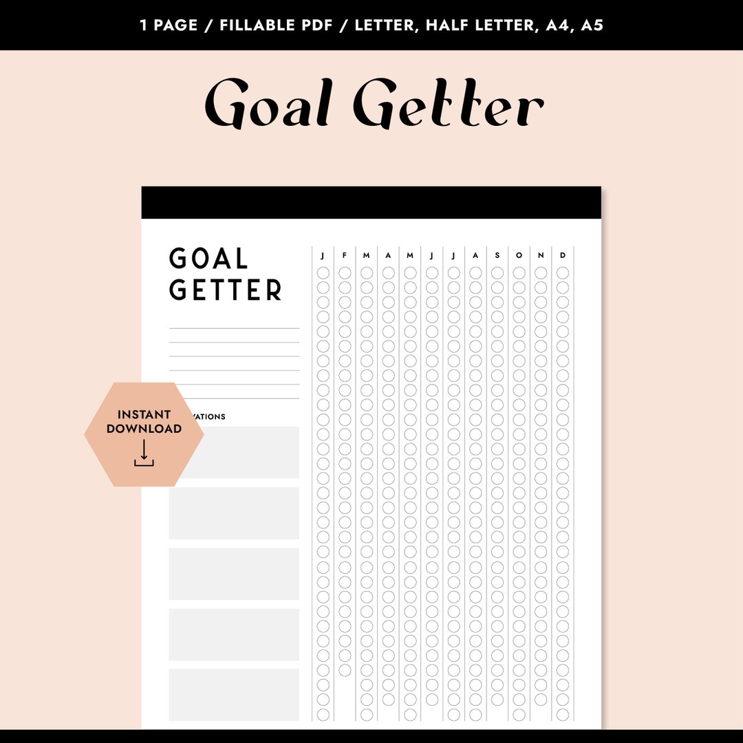 Printable Goal Tracker, Fillable PDF, Printable PDF, Goal Planner ...