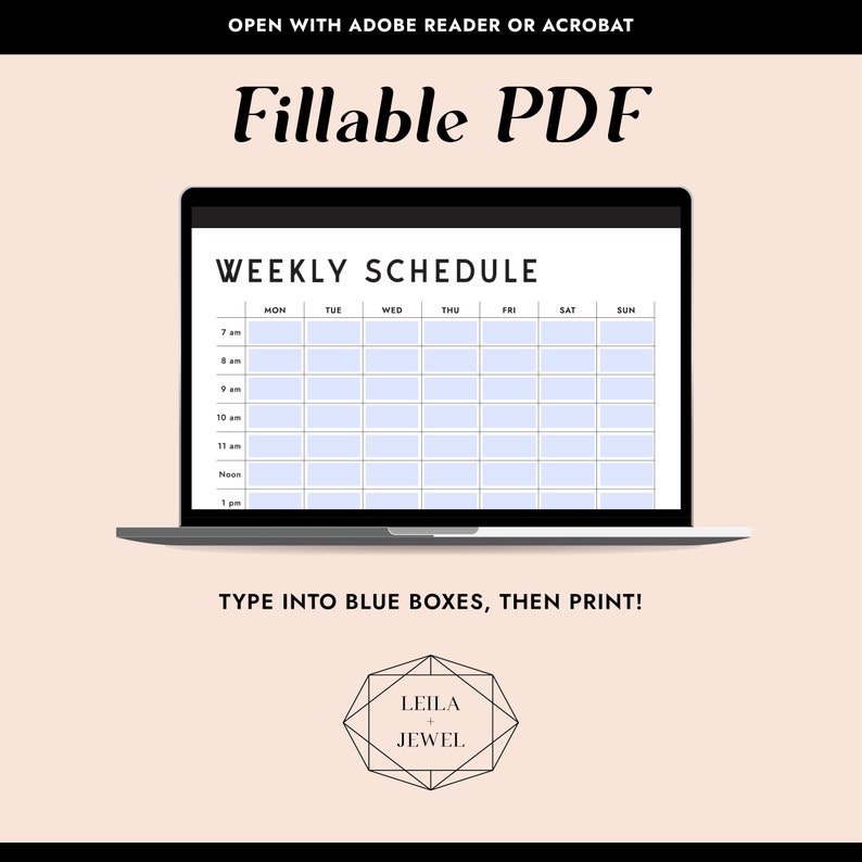 Printable Weekly Schedule, Minimal Weekly Planner, Fillable PDF, Weekly ...
