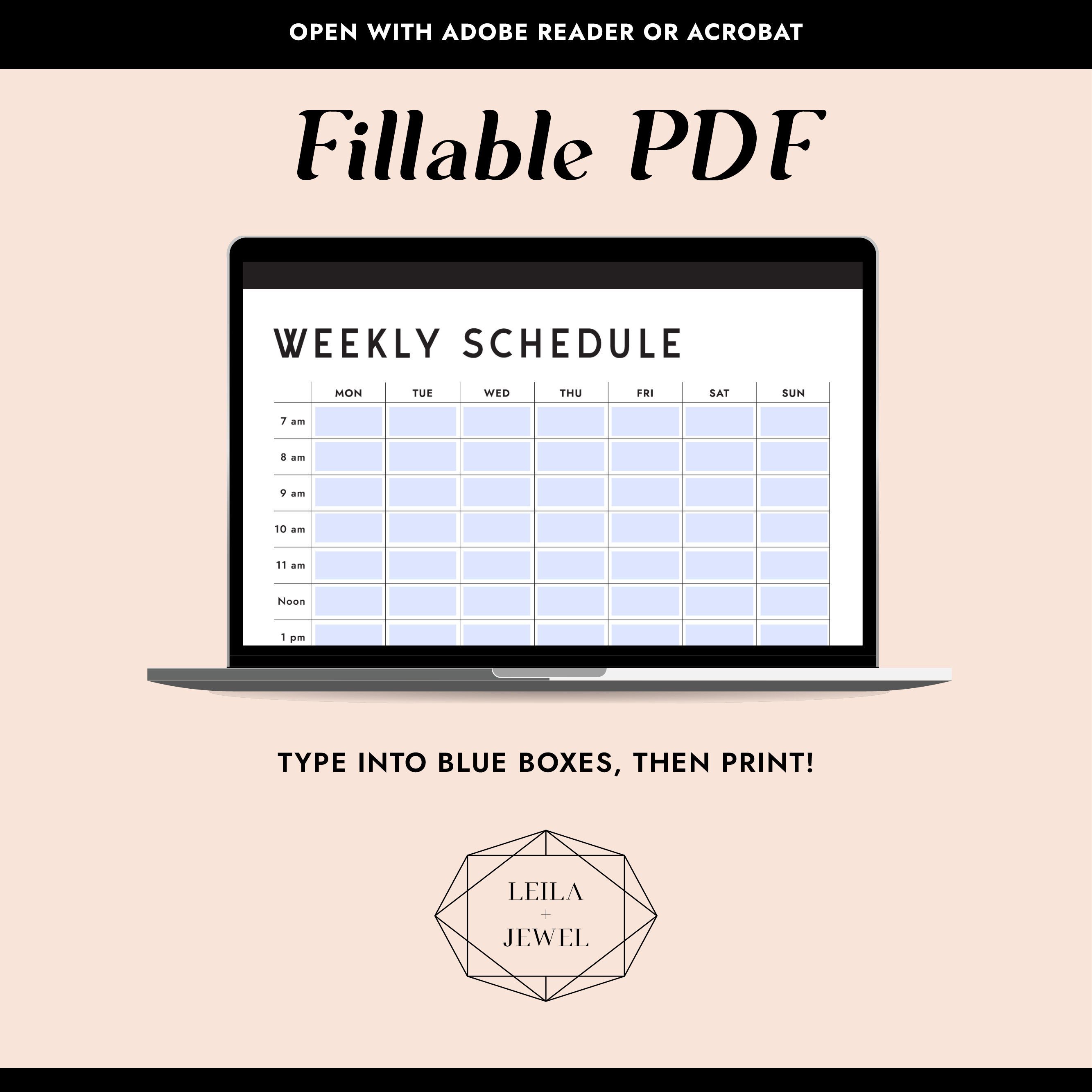 Printable Weekly Schedule, Minimal Weekly Planner, Fillable PDF, Weekly ...