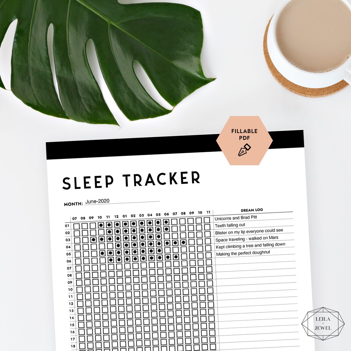 Printable Sleep Tracker, Minimal Sleep Journal, Fillable PDF, Bullet ...