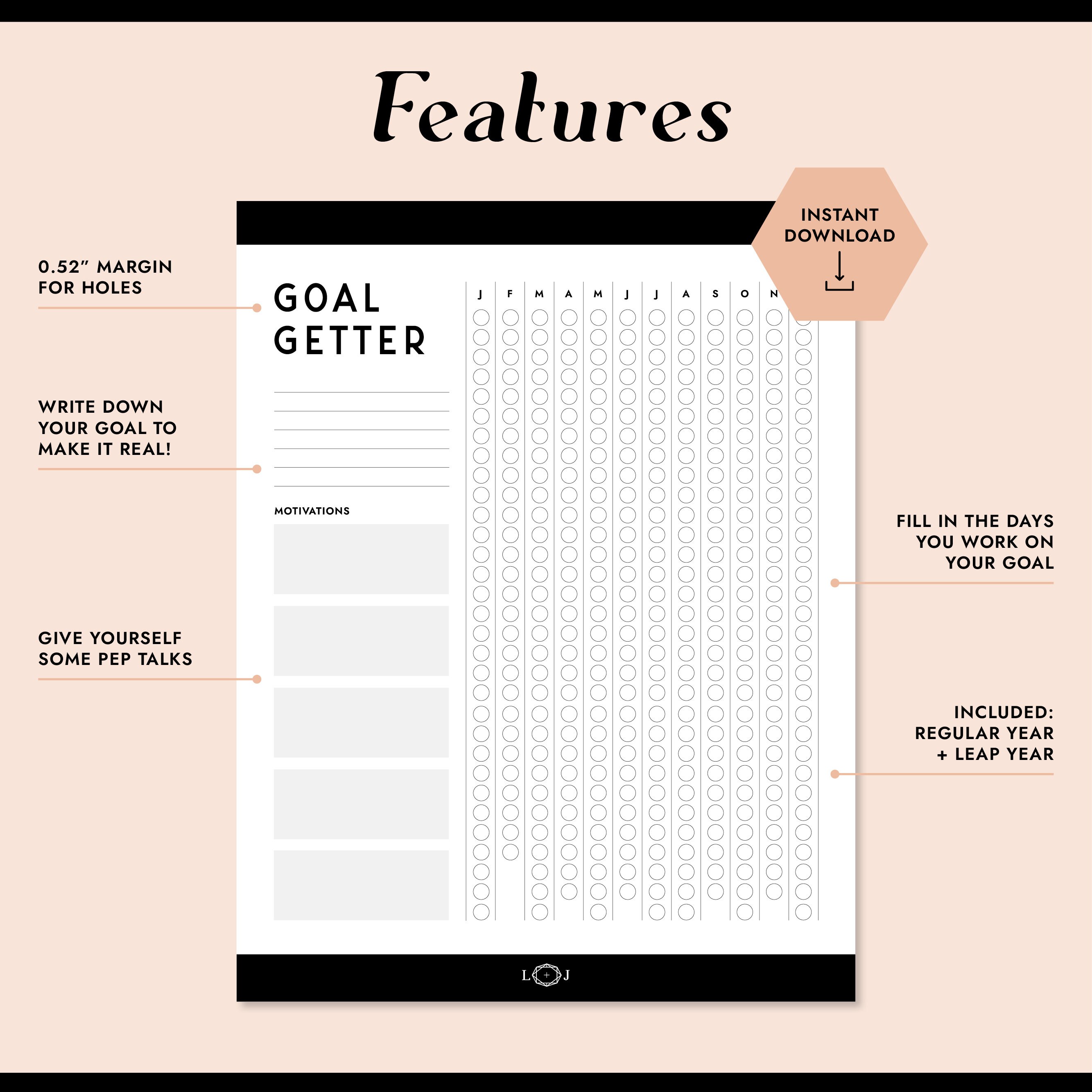 Printable Goal Tracker, Fillable PDF, Printable PDF, Goal Planner ...