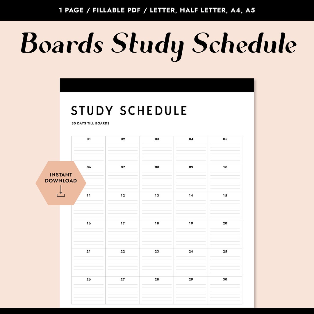 Printable Boards Study Schedule, Fillable PDF, Monthly Planner, Board ...