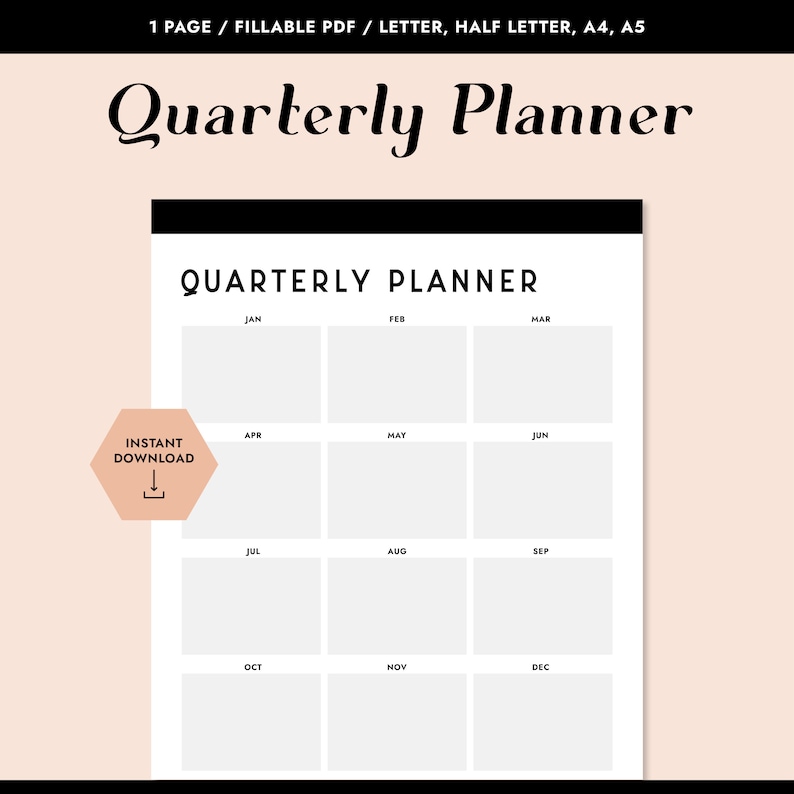 Printable Quarterly Planner, Fillable PDF, Printable PDF, Quarterly ...