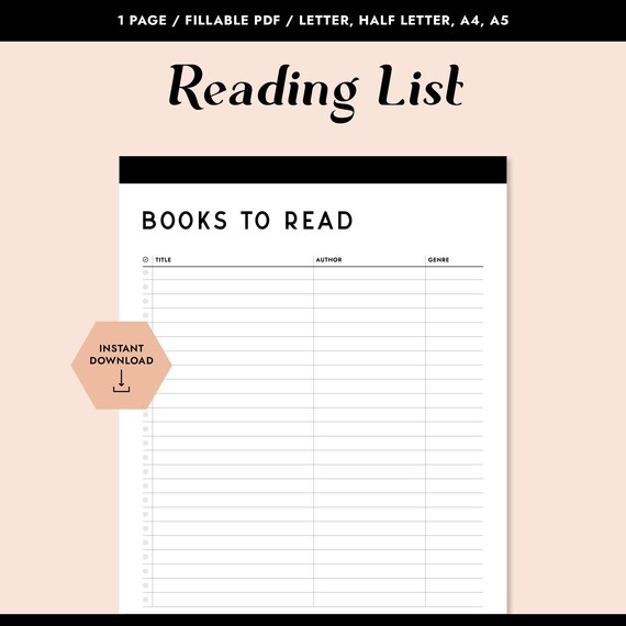 Printable Reading List Minimal Reading Tracker Fillable PDF | Etsy