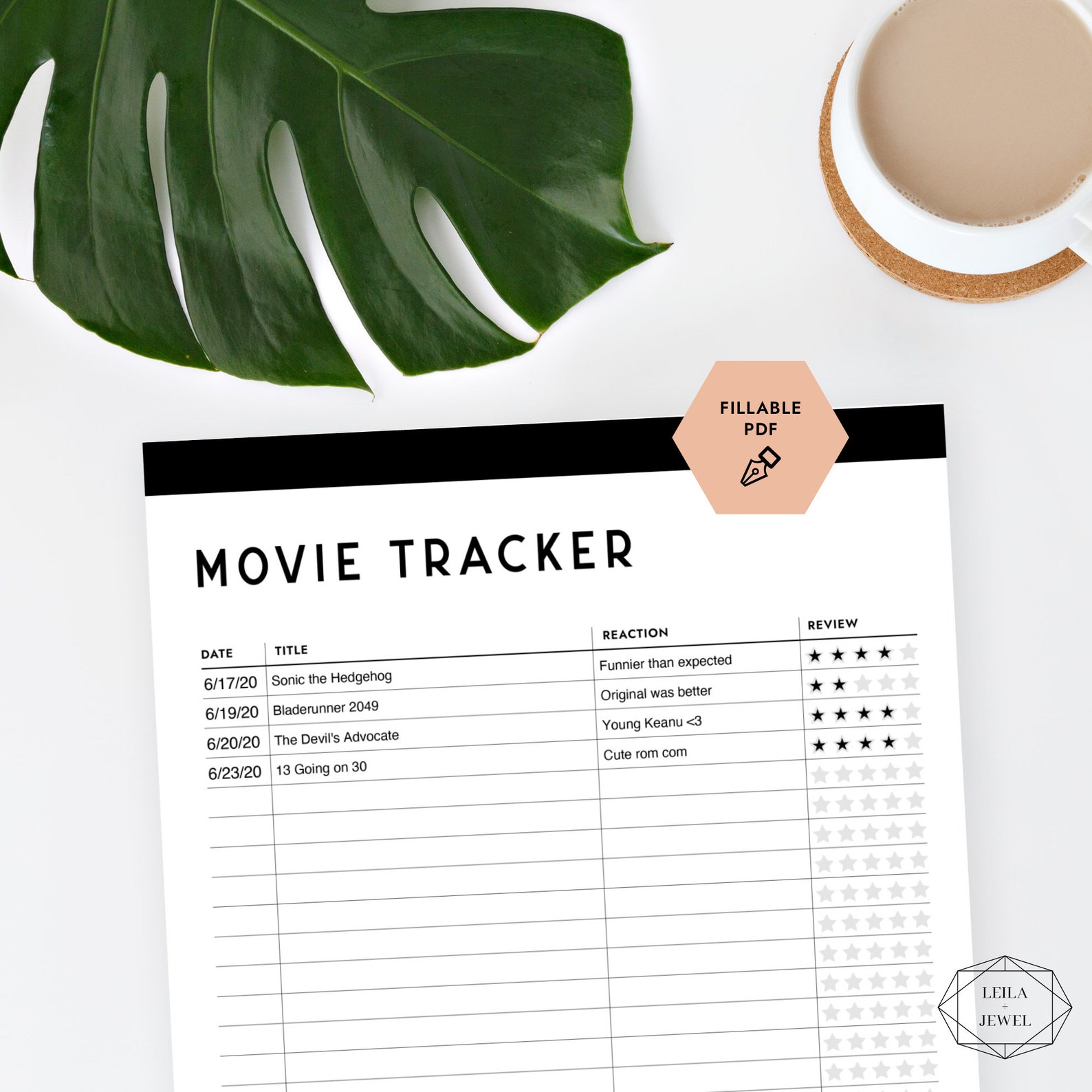 Printable Movie Tracker, Minimal Film Journal, Fillable PDF, Movie Log ...