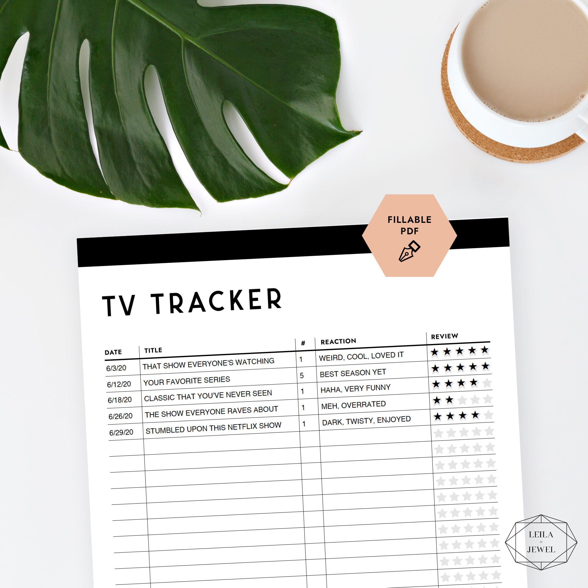 Printable TV Tracker, Minimal Television Journal, Fillable PDF, Show ...