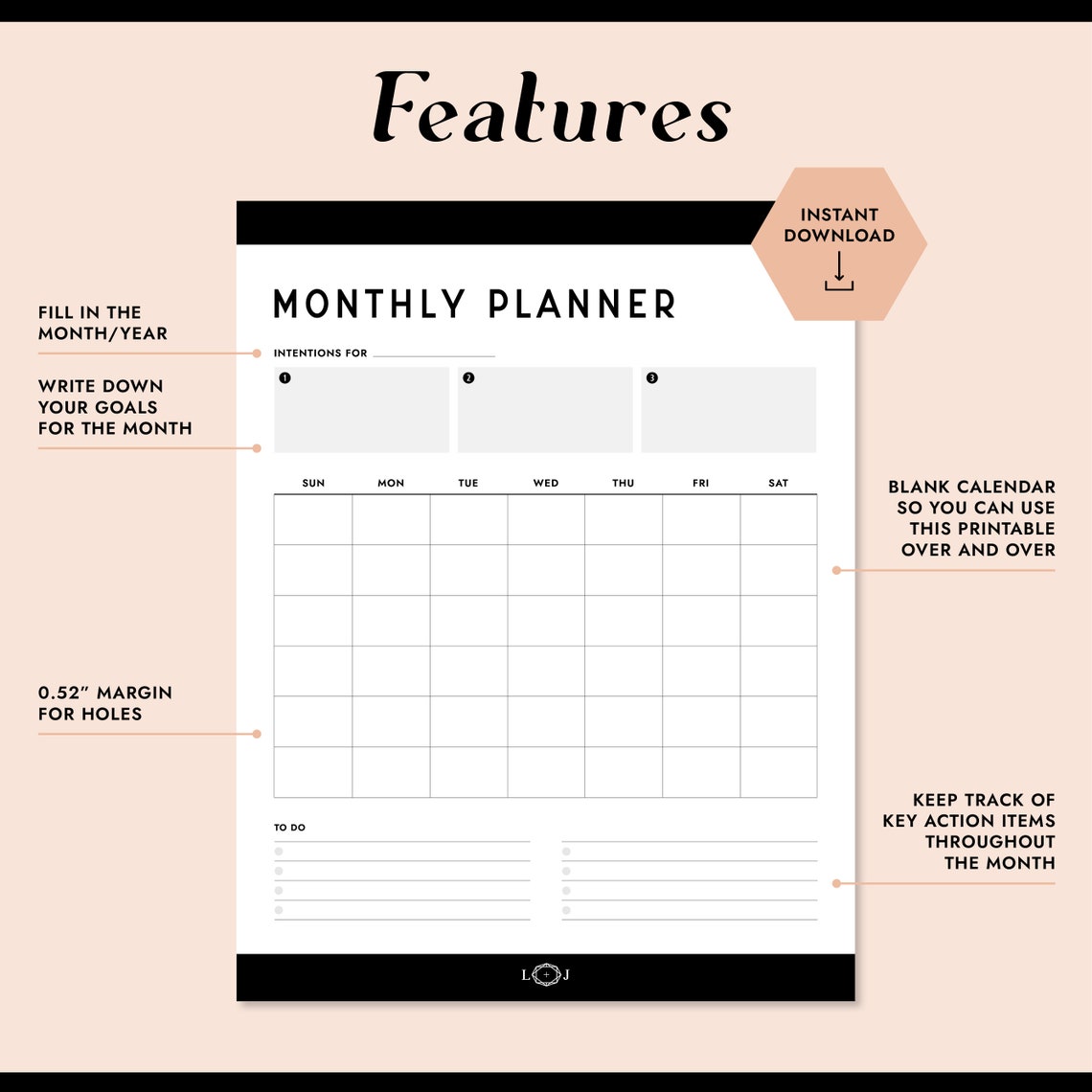 Printable Monthly Planner, Fillable Planner, Monthly Overview, Blank ...