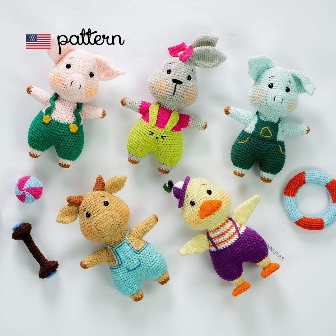 Amigurumi Pattern Farm Animals Bundle 4 in 1, Fit Farmyard Friends, Fun ...