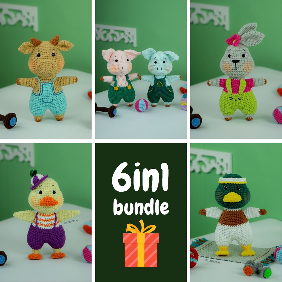 Amigurumi Pattern Farm Animals Bundle 4 in 1, Fit Farmyard Friends, Fun ...