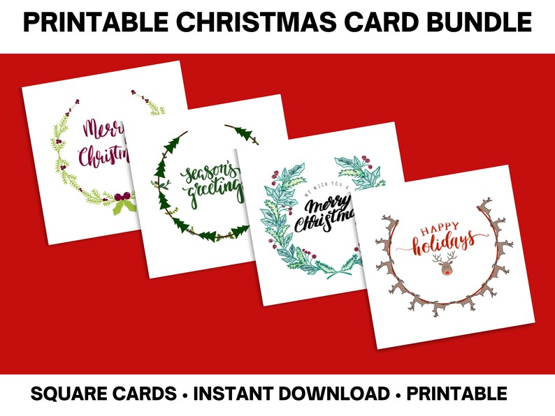 Printable Christmas Card Bundle Four Assorted Christmas Card Digital ...