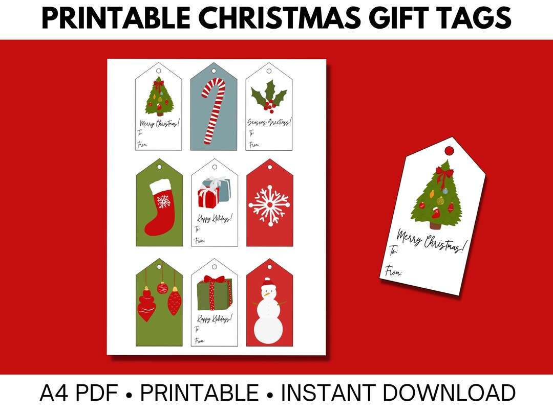 Printable Christmas Gift Tags Set of 9 Christmas Printable PDF Holiday ...