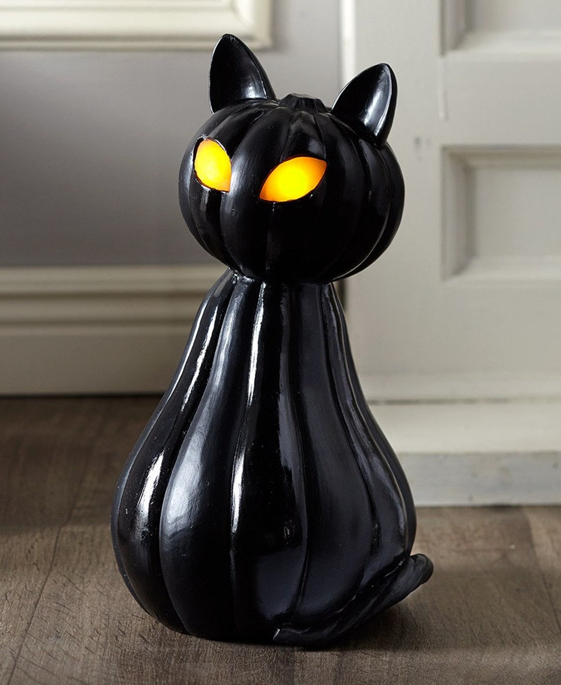Ceramic Lighted Black Cat Halloween Decor Black Cat Decor Etsy