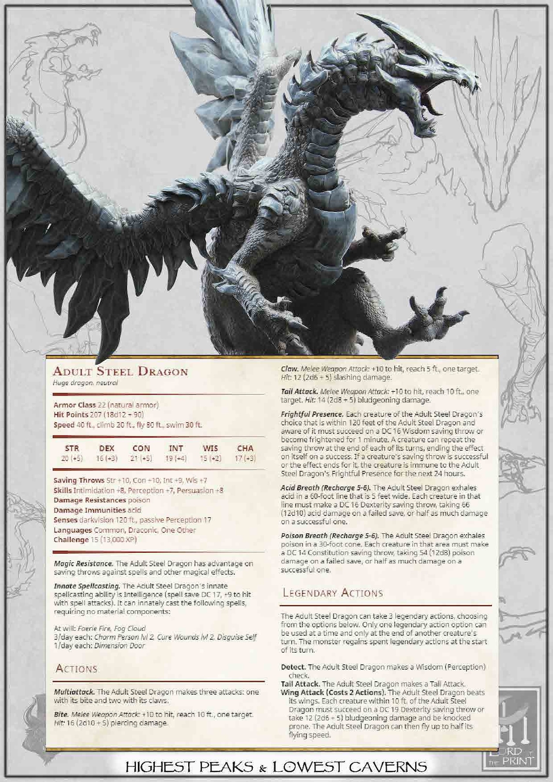 Adult Steel Dragon Lord of the Print Highest Peak and - Etsy