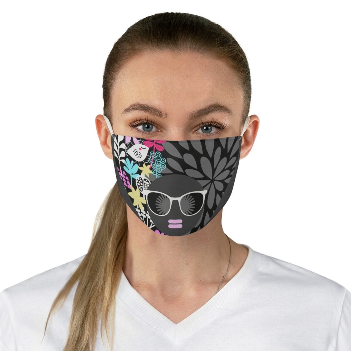 Afro Diva Fabric Face Mask Slate Gray & Pastels Mask Black - Etsy