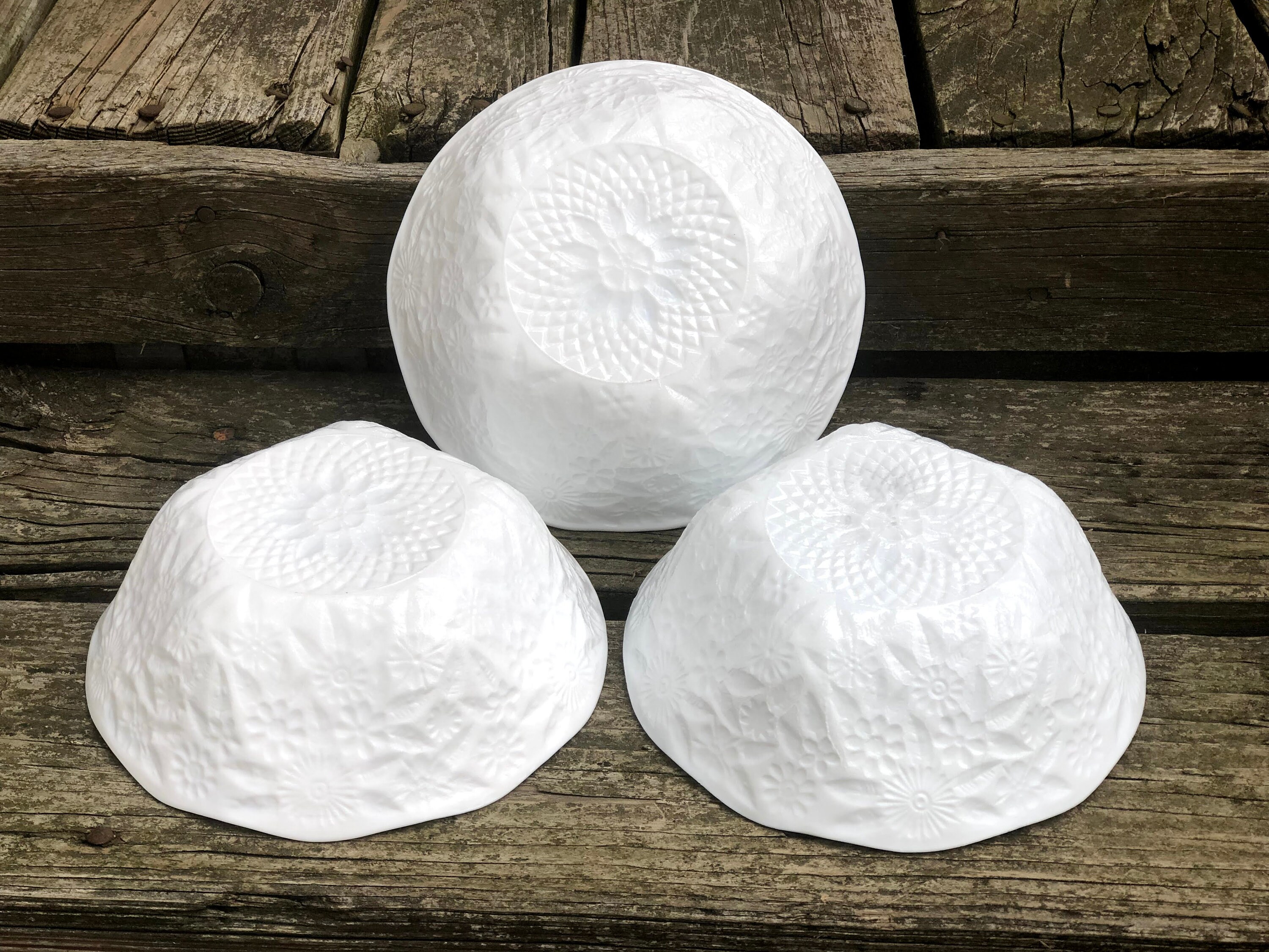 White Milk Glass Bowl Daisy Pattern Lot of 3 - Etsy