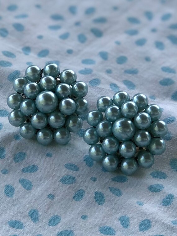 1940s Blue Pearl Rhinestone Filigree Earrings - Gem