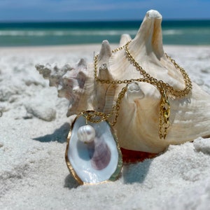Oyster Shell Chain Necklace With Natural Pearl - Etsy