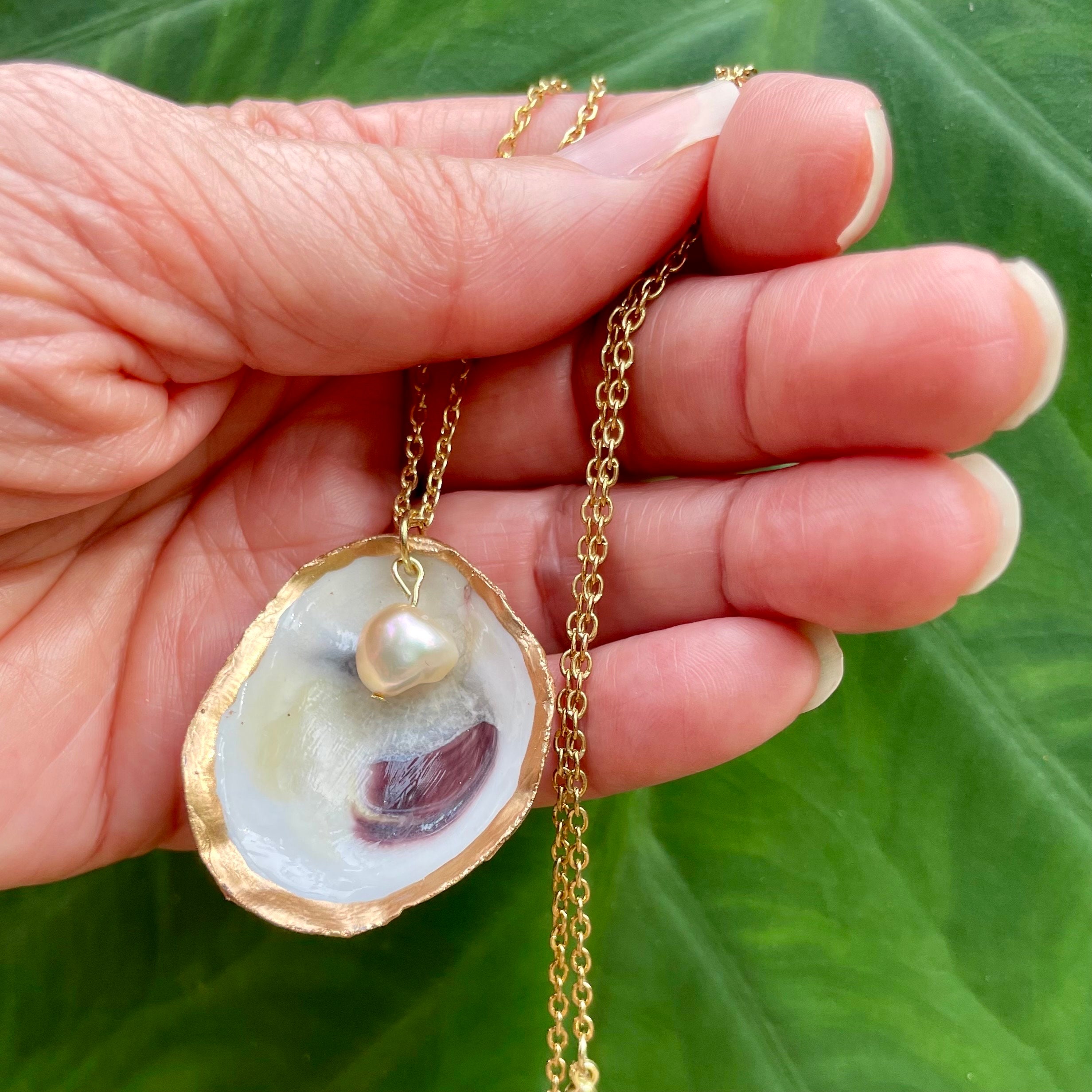 Oyster Shell Chain Necklace With Natural Pearl - Etsy