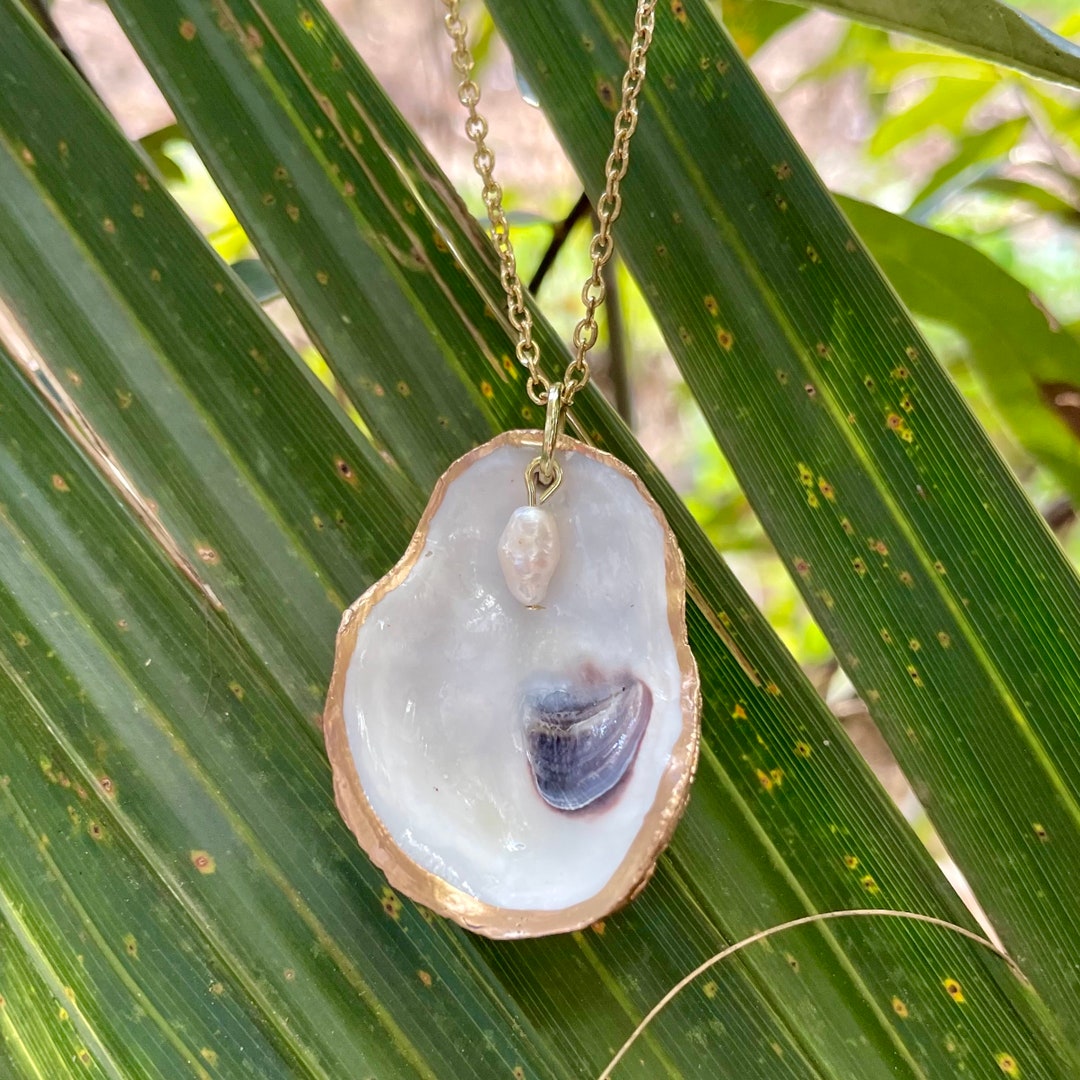 Oyster Shell Chain Necklace With Natural Pearl - Etsy