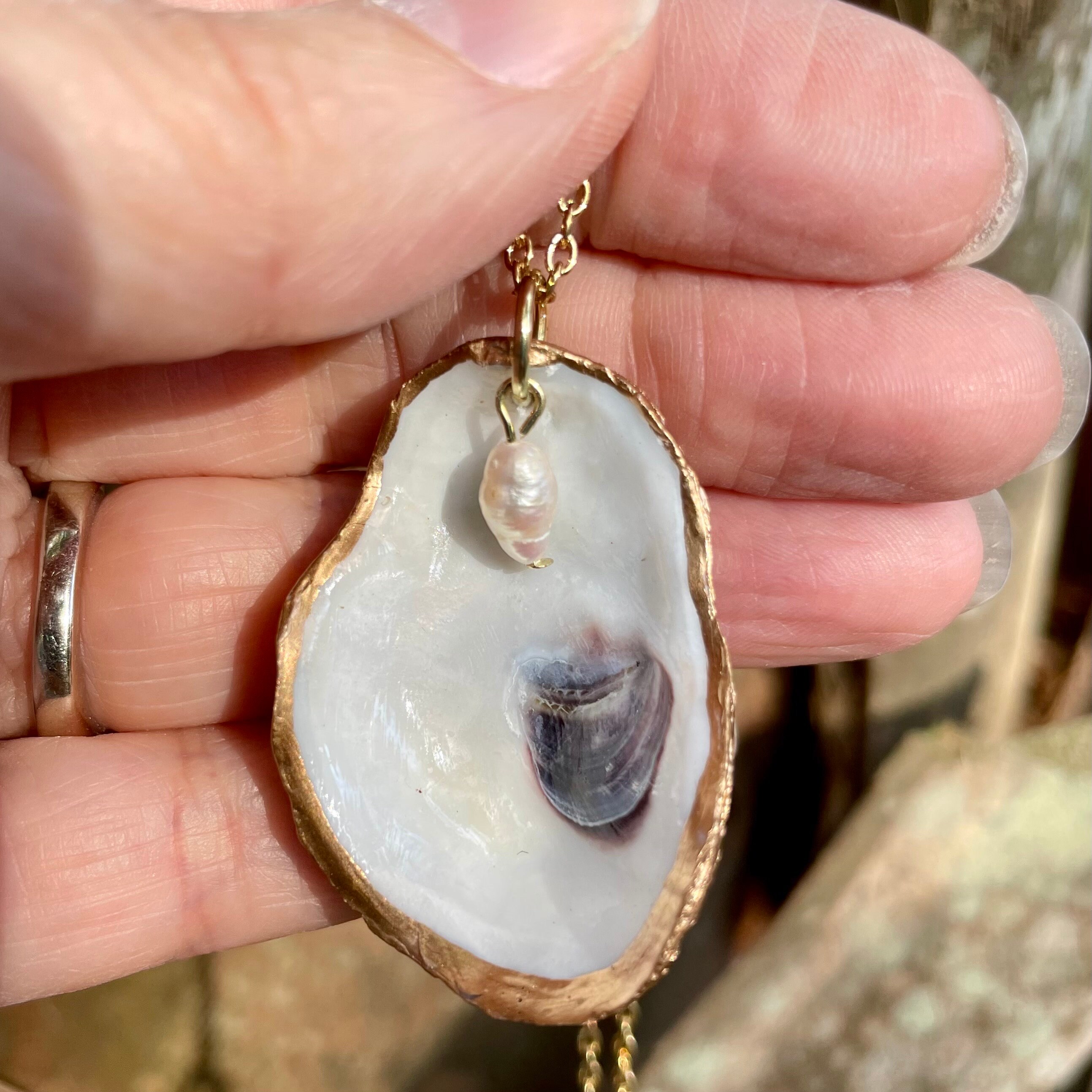Oyster Shell Chain Necklace With Natural Pearl - Etsy