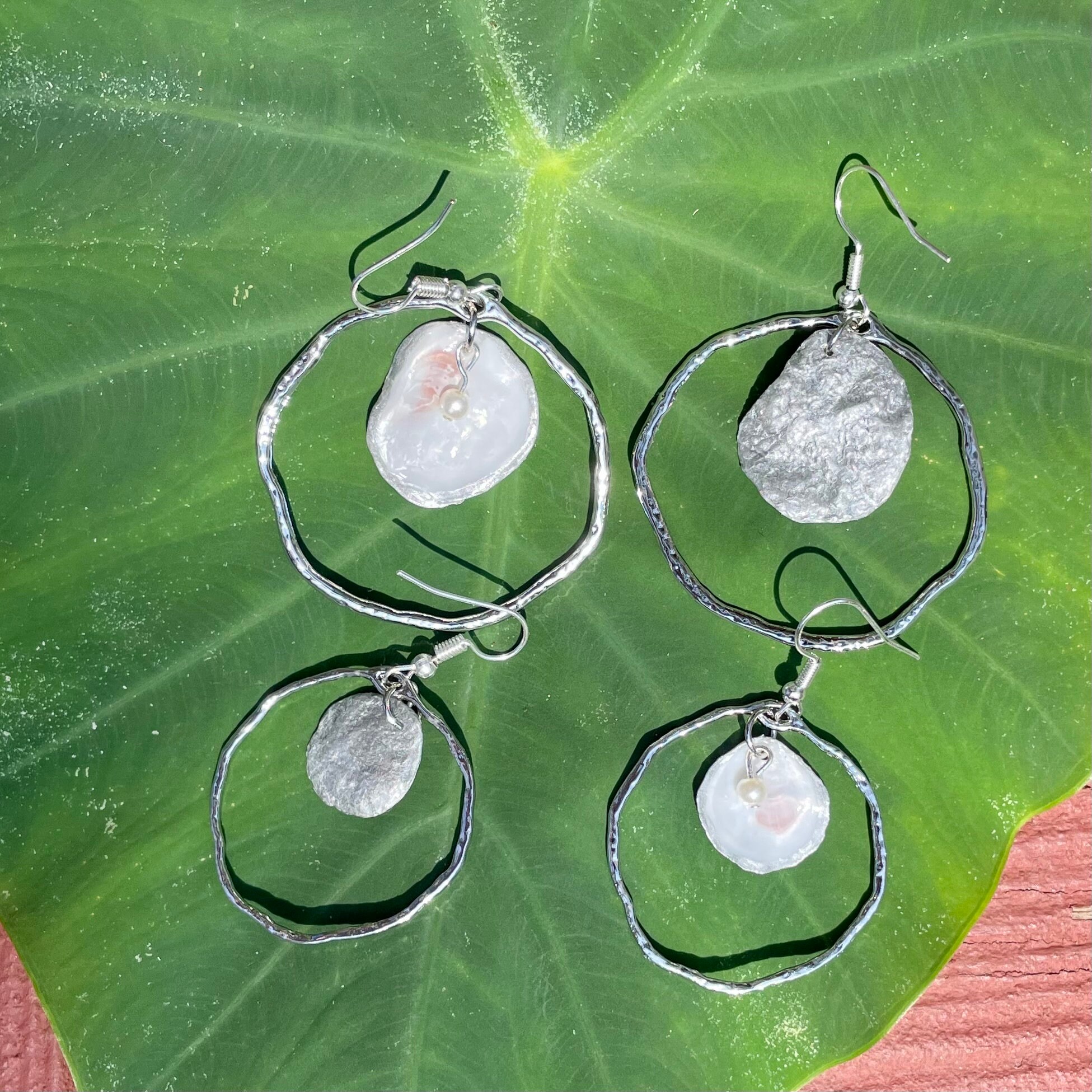 Silver Oyster Shell Hoop Earrings With Round Pearls - Etsy