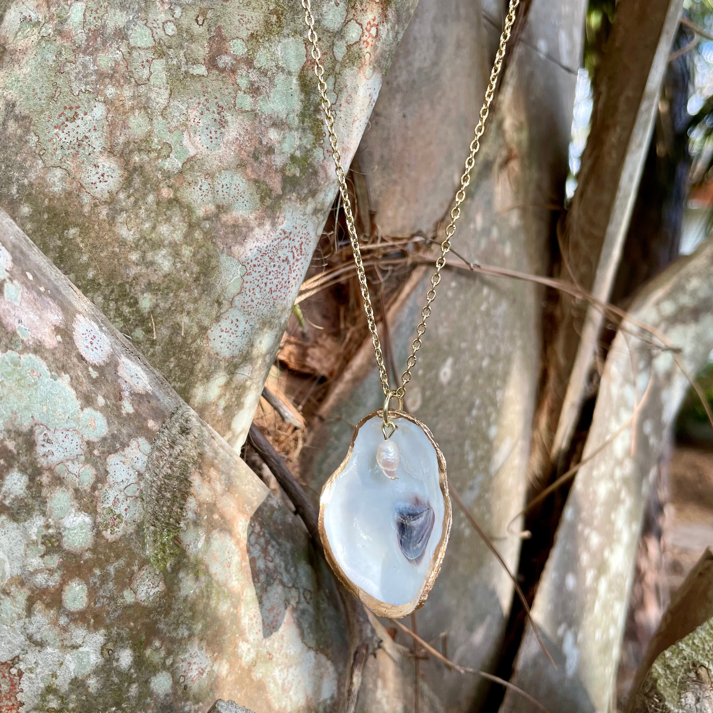 Oyster Shell Chain Necklace With Natural Pearl - Etsy
