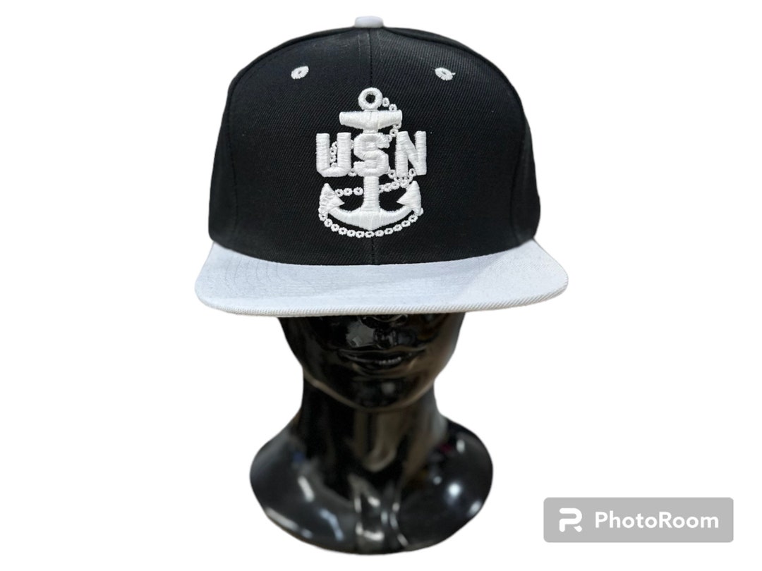 White Navy Anchor CPO SCPO MCPO Puff. Black Snapback and - Etsy