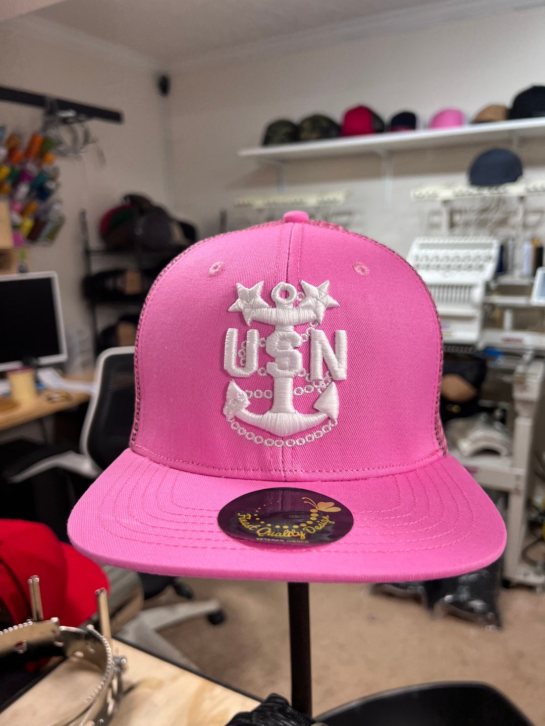 1917 Navy Chick CPO, SCPO, MCPO Puff Pink Trucker Hat Snapback Flat ...