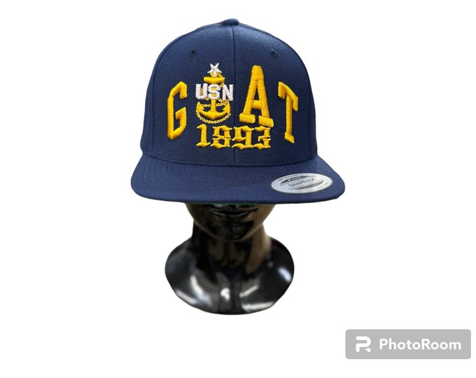 Navy Chief Snapback Hat Flat Brim. Goat/1893: Gold and Silver Thread ...
