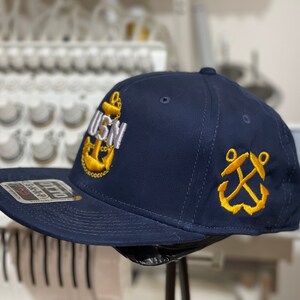 Customized Navy CPO 3% Puff Design Snapback Flat Brim. Navy Blue Hat ...
