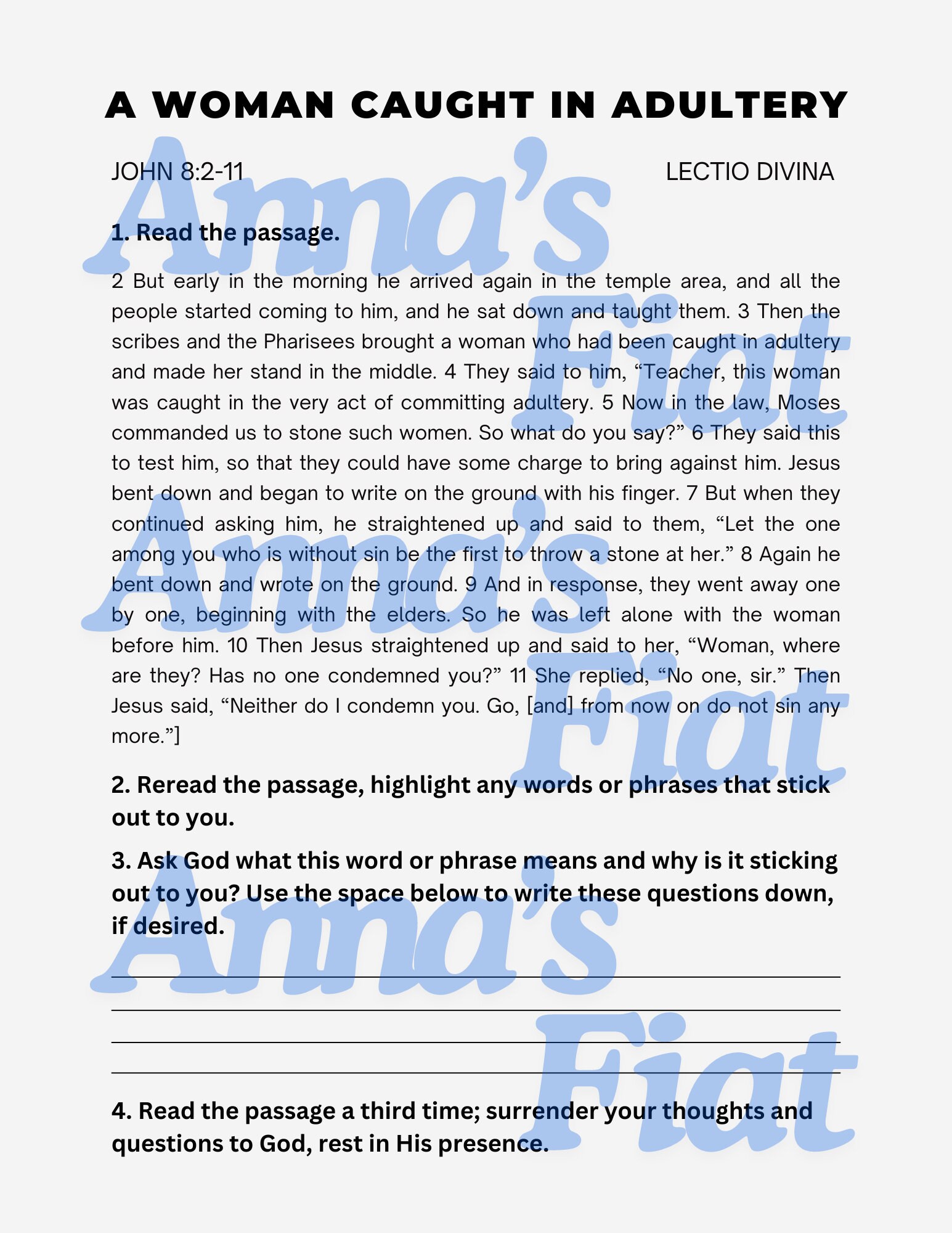 Lectio Divina Prayer Guide Package Gospel of John - Etsy