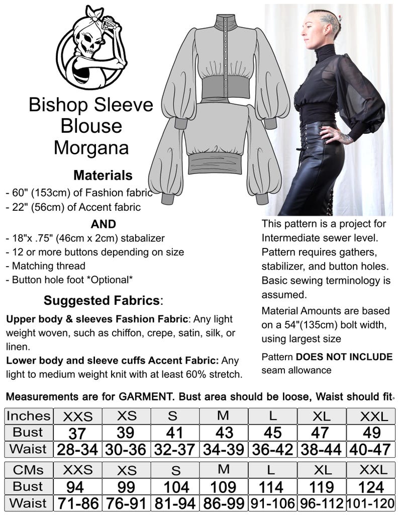 Bishop Sleeve Blouse //morgana - Sewing Pattern Printable PDF - Etsy
