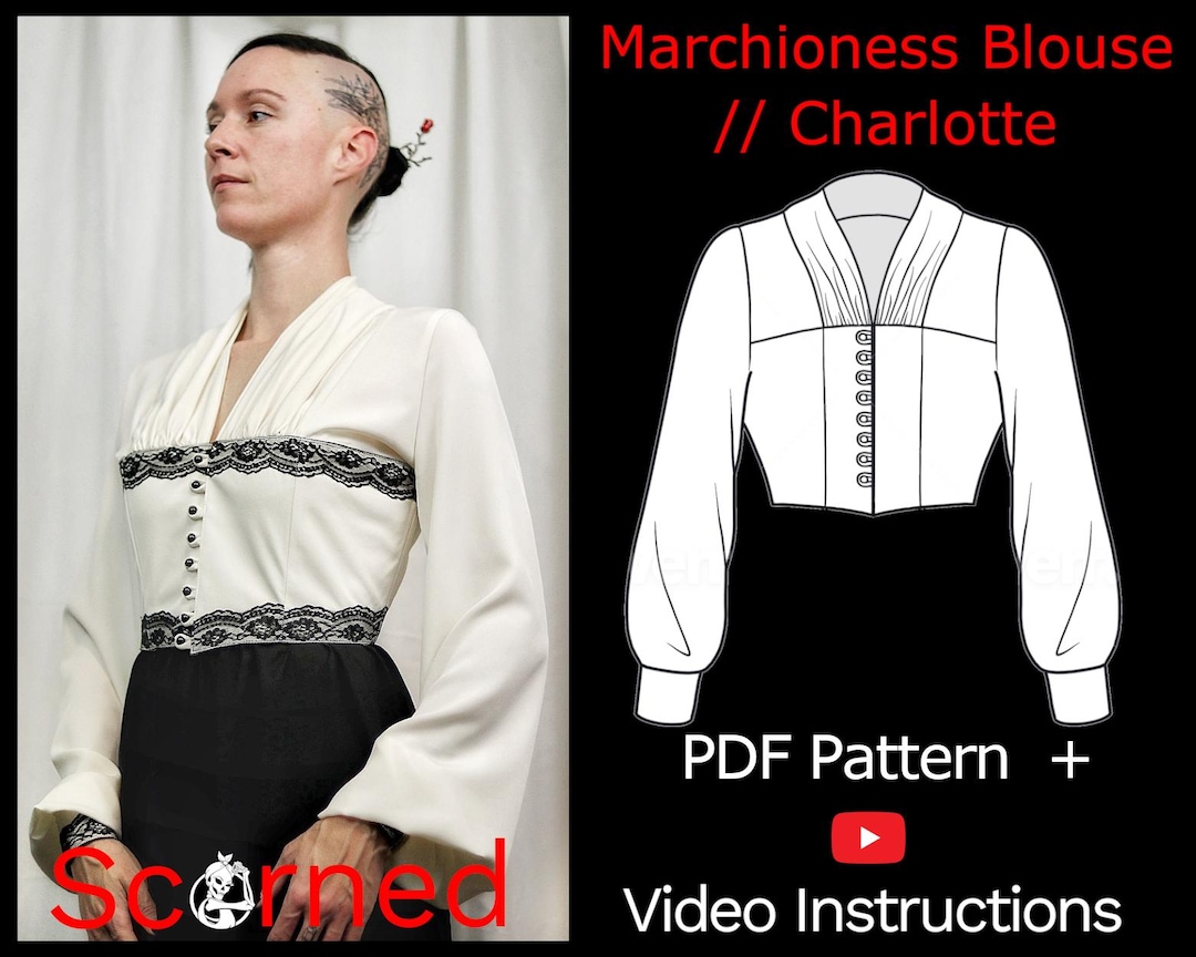 The Marchioness Blouse - Charlotte SEWING PATTERN PDF - Alt, Goth, Corporate Goth, Office, High ...