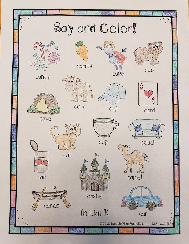 Articulation Coloring Sheets for K and G Speech Sounds- No Prep! - Etsy