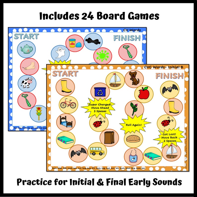 CVC and Early Sounds Board Games for Articulation, Apraxia Speech ...