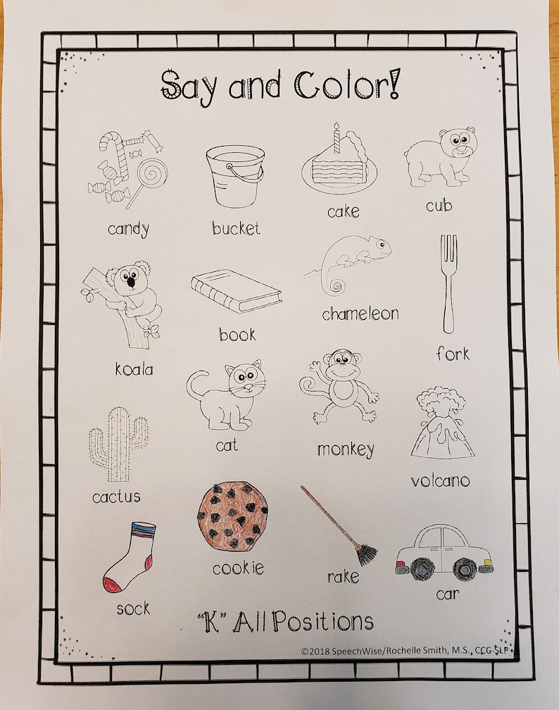 Articulation Coloring Sheets for K and G Speech Sounds- No Prep! - Etsy