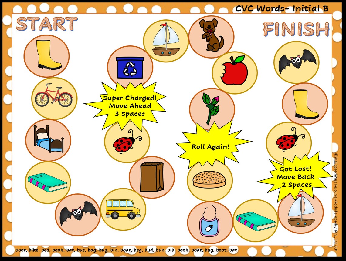 CVC and Early Sounds Board Games for Articulation, Apraxia Speech ...